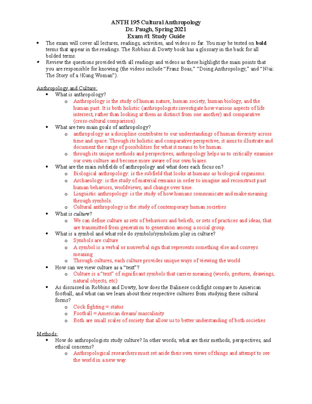 Exam 1 Study Guide - Lecture notes first third of the semester - Dr ...