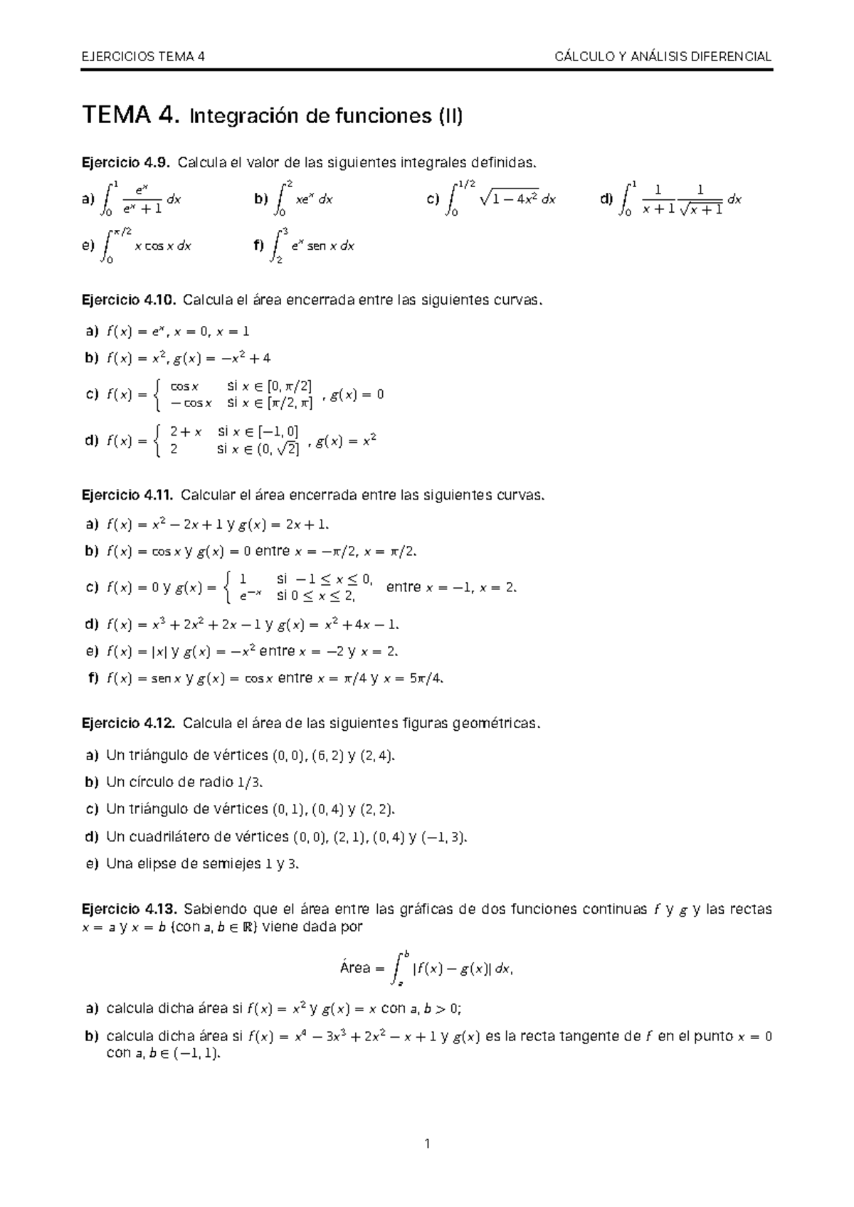 Teleco Ejer Calculo Tema04b Integrales Definidas - TEMA 4. Integraci ́on de funciones (II ...