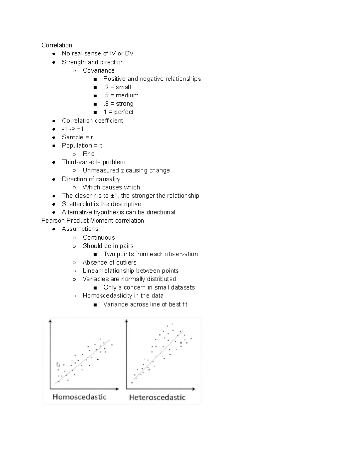 Statistical Analysis And Design Semester 2 Bullet Pointed Key Concepts 2020 2021 Correlation