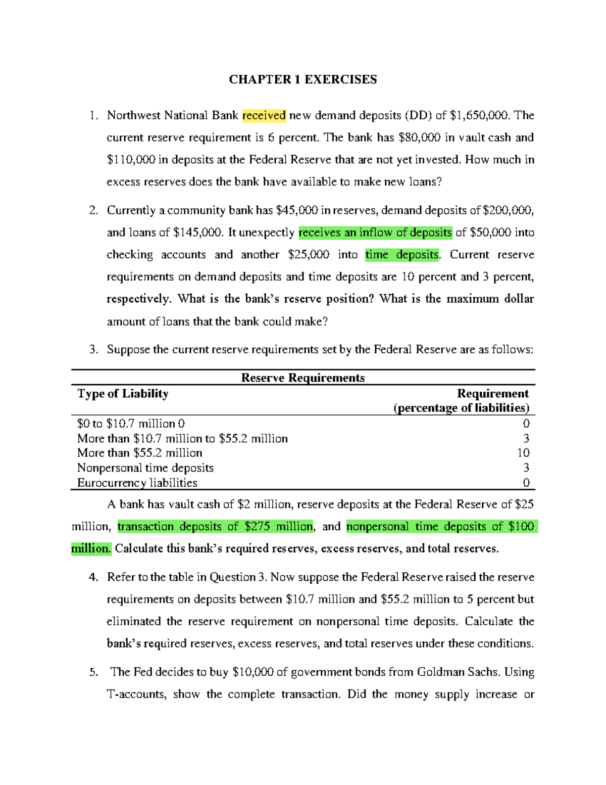 Chapter 1 Exercises - 12345 - CHAPTER 1 EXERCISES Northwest National ...
