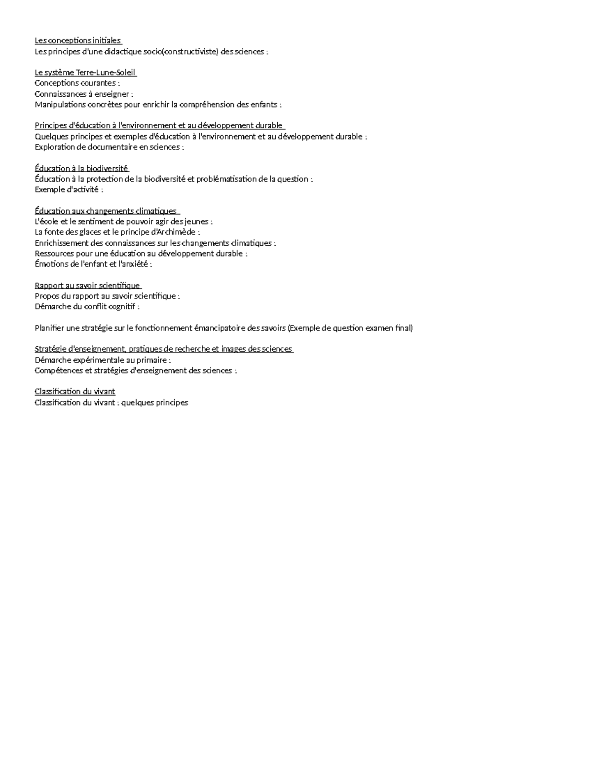 Feuille de notes (Examen final) - Les conceptions initiales Les ...