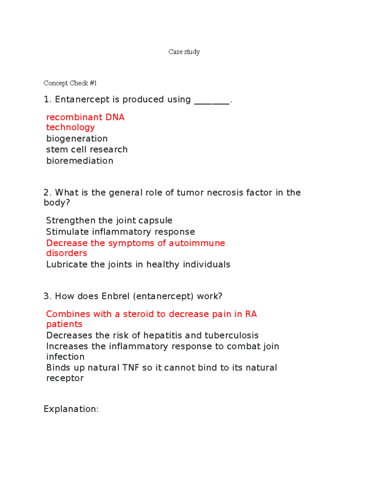 Case study - unit 1 - Case study Concept Check # Entanercept is ...