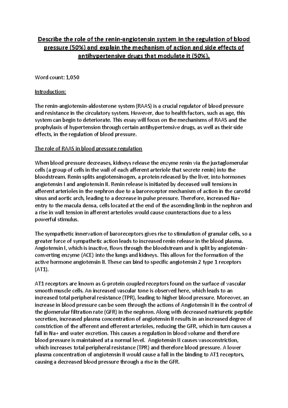 Essay Example- RAAS System and More - Describe the role of the renin ...