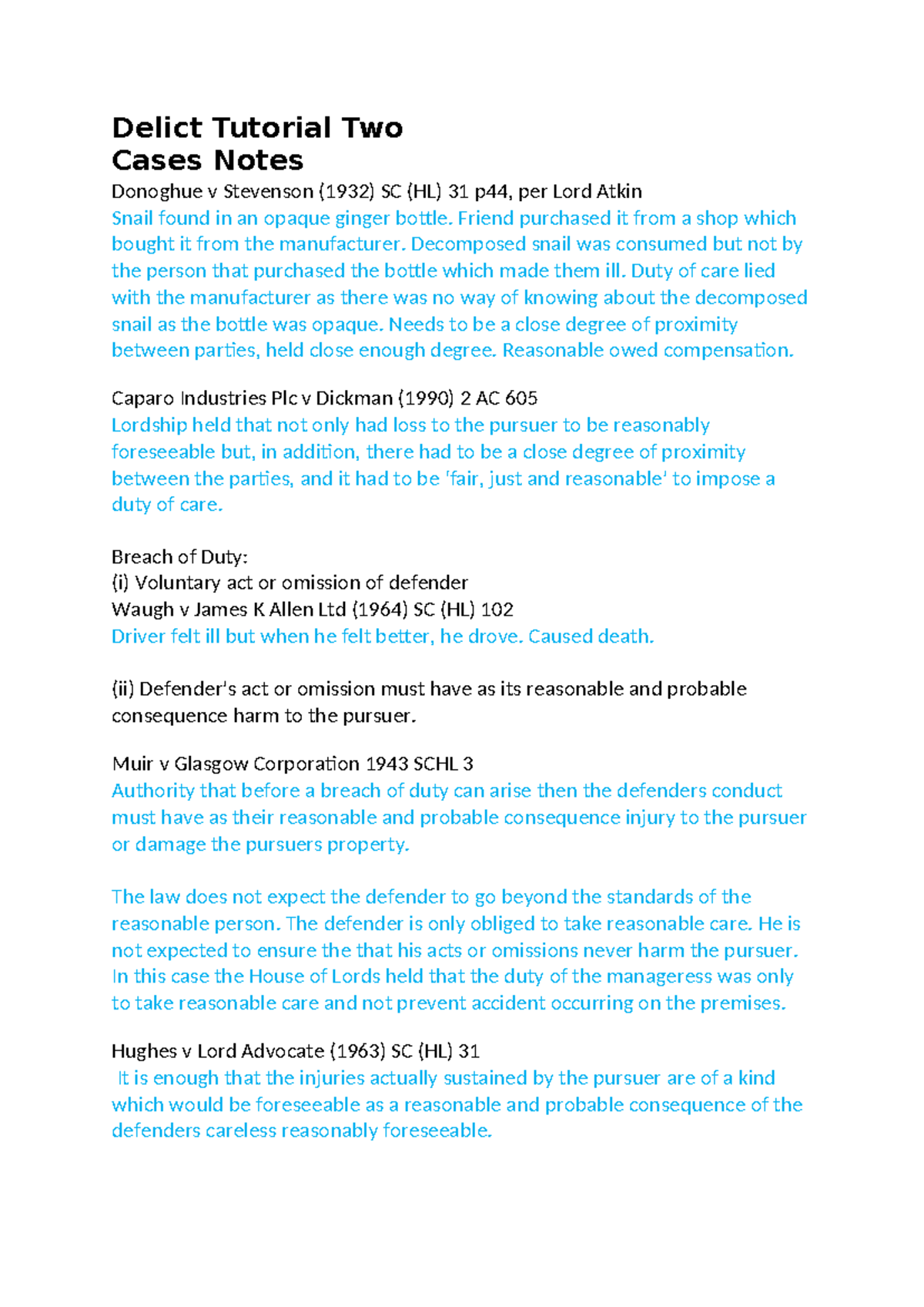 Delict Tutorial Two Cases explained - Delict Tutorial Two Cases Notes ...