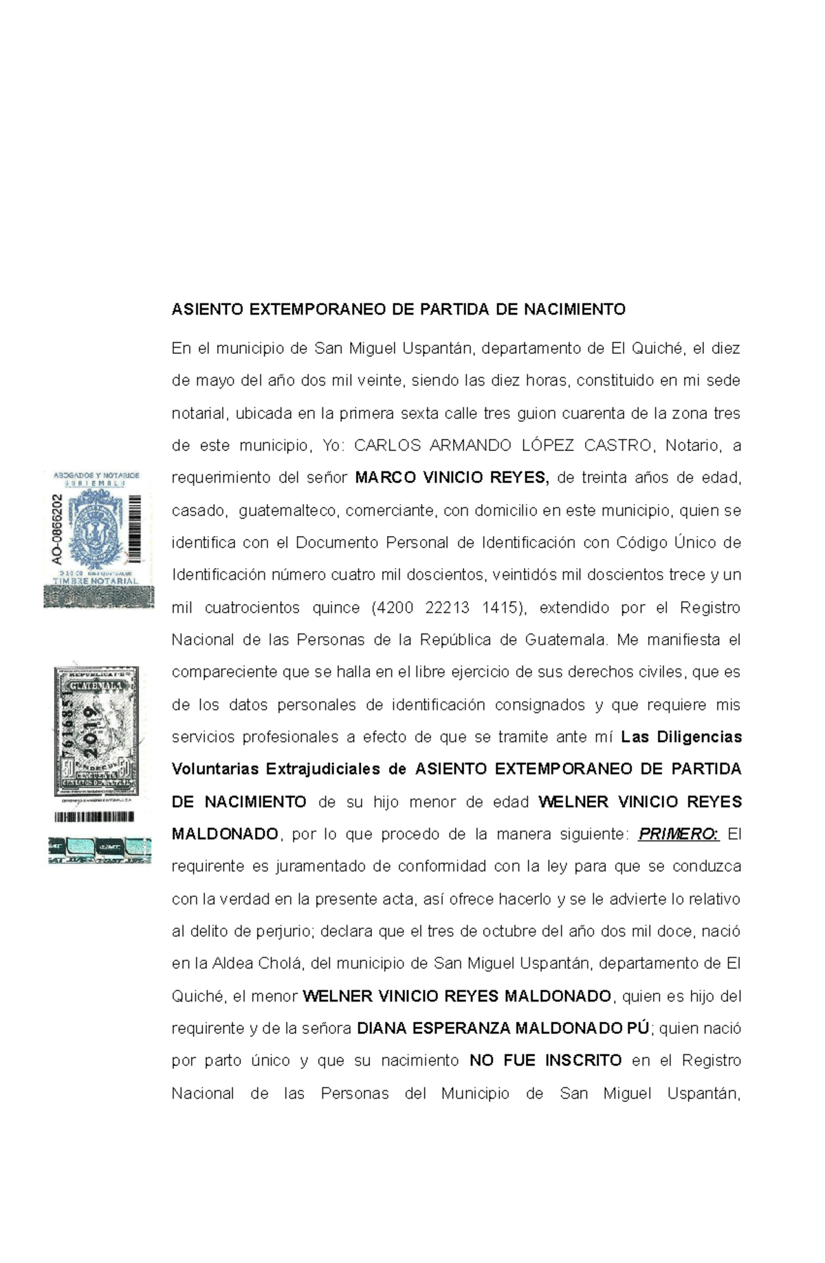 Omision O Asiento Extemporaneo DE Partidas - ASIENTO EXTEMPORANEO DE ...