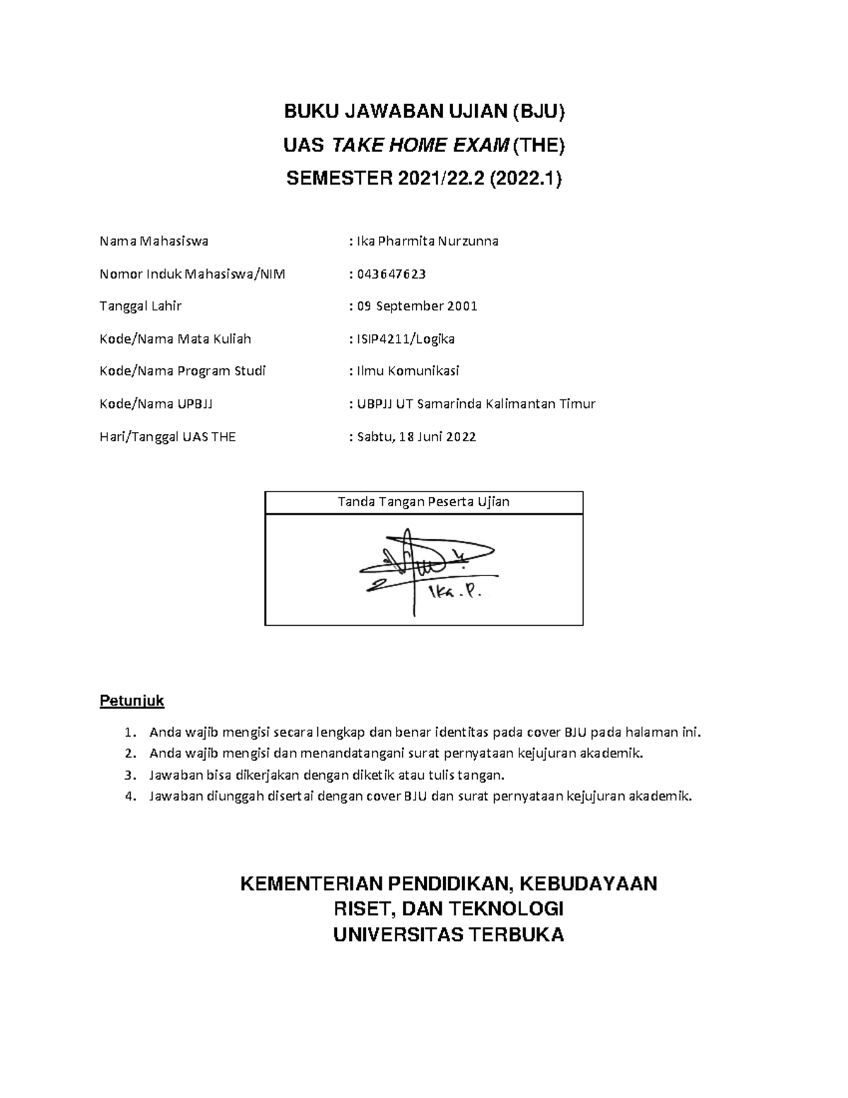2. BJU ISIP4211 Logika - ilmu komunikasi - BUKU JAWABAN UJIAN (BJU) UAS TAKE HOME EXAM (THE ...