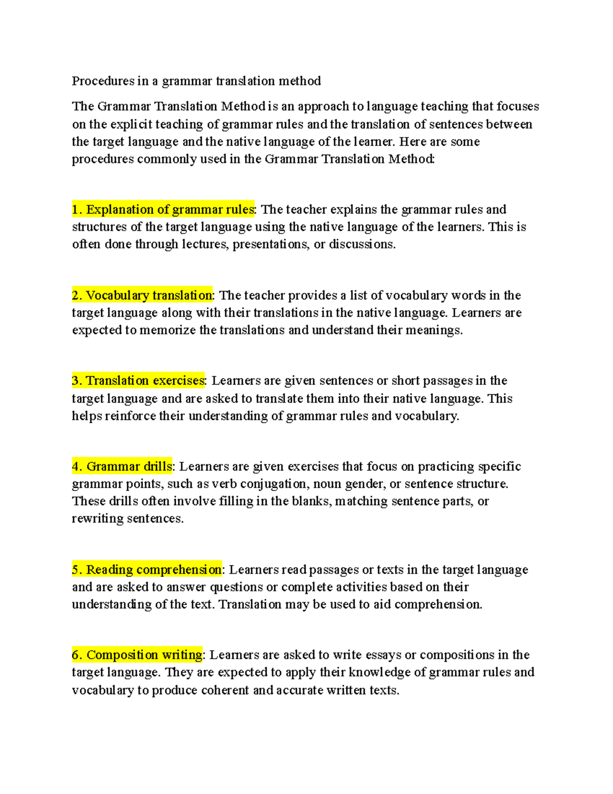 Procedures in a grammar translation method kĩ thuật - Procedures in a ...