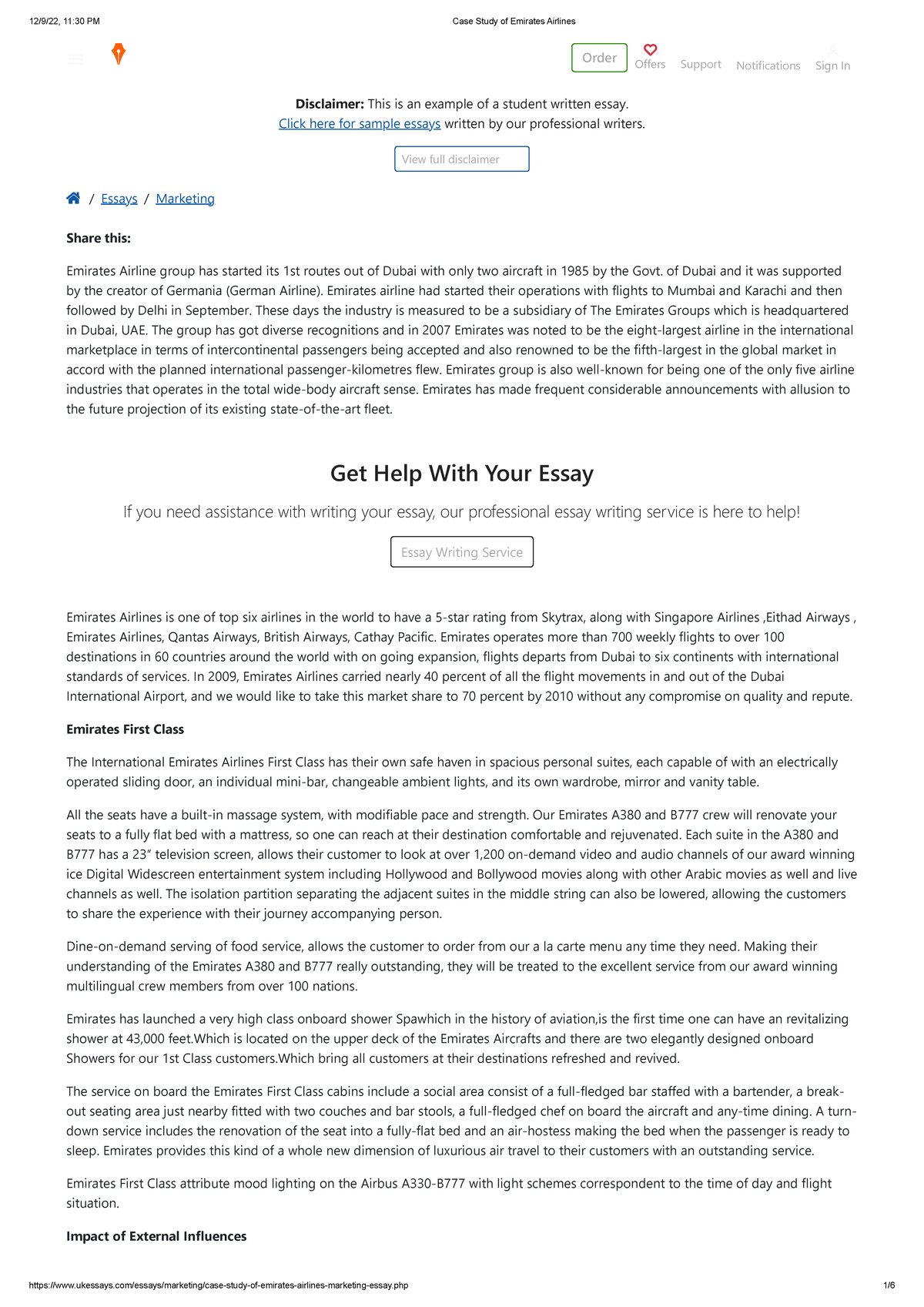 Case Study of Emirates Airlines - / Essays / Marketing Disclaimer: This ...
