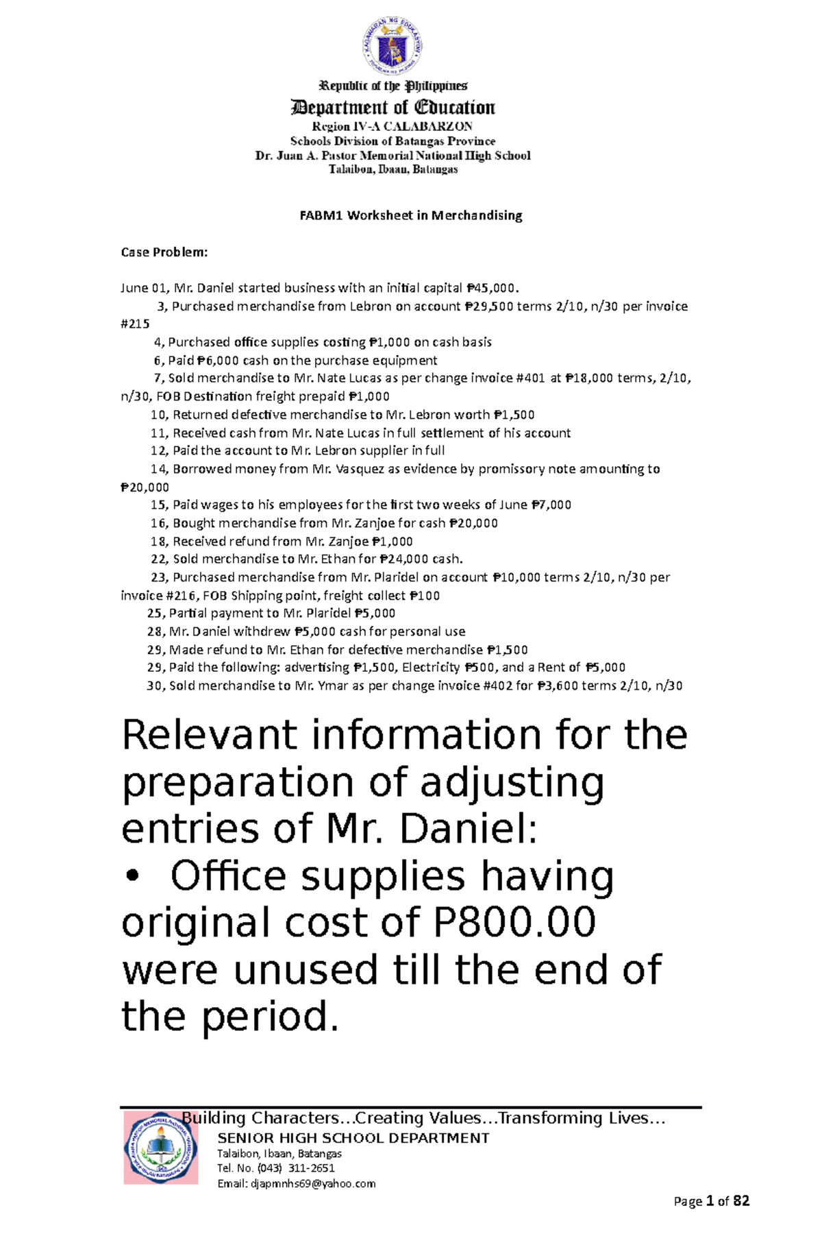 FABM1 worksheet activities in merchandising - FABM1 Worksheet in ...