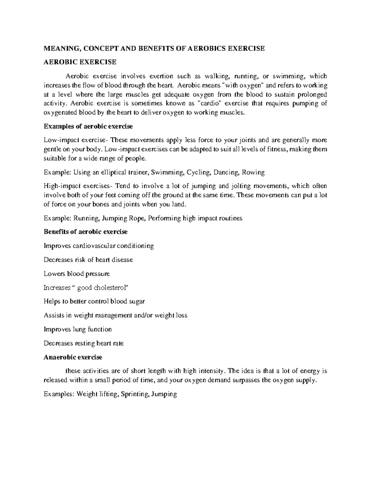 Meaning, Concept AND Benefits OF Aerobics Exercise - MEANING, CONCEPT ...