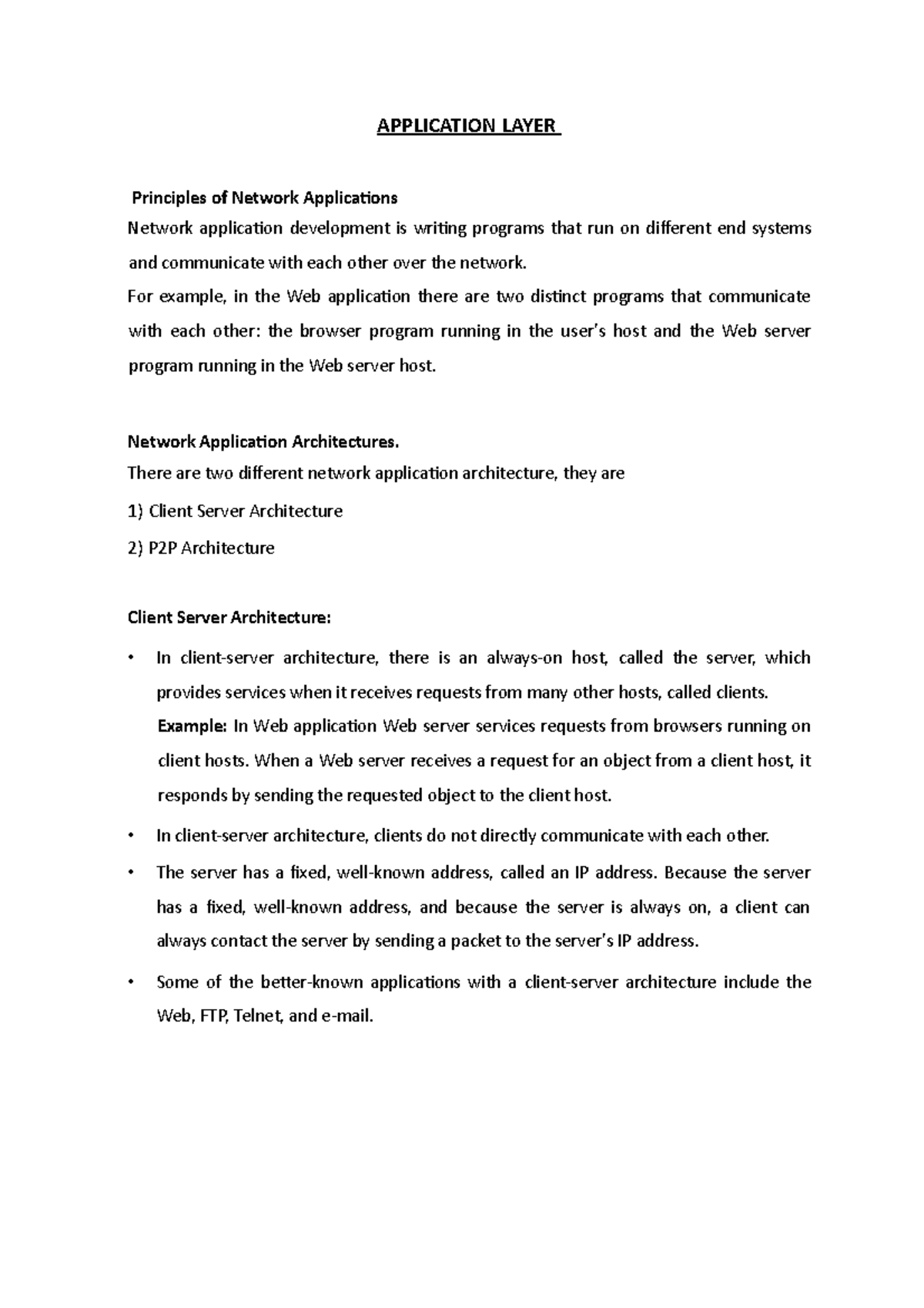 Application Layer Lecture Notes 2 Application Layer Principles Of