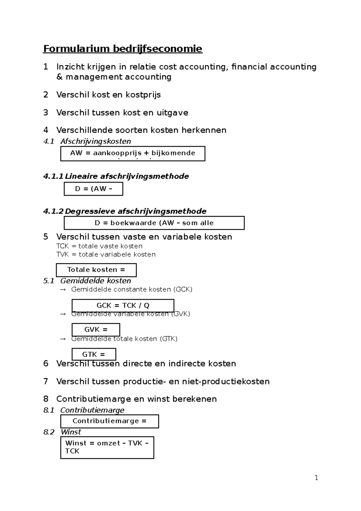Formularium-bedrijfseconomie - Formularium bedrijfseconomie 1 Inzicht ...
