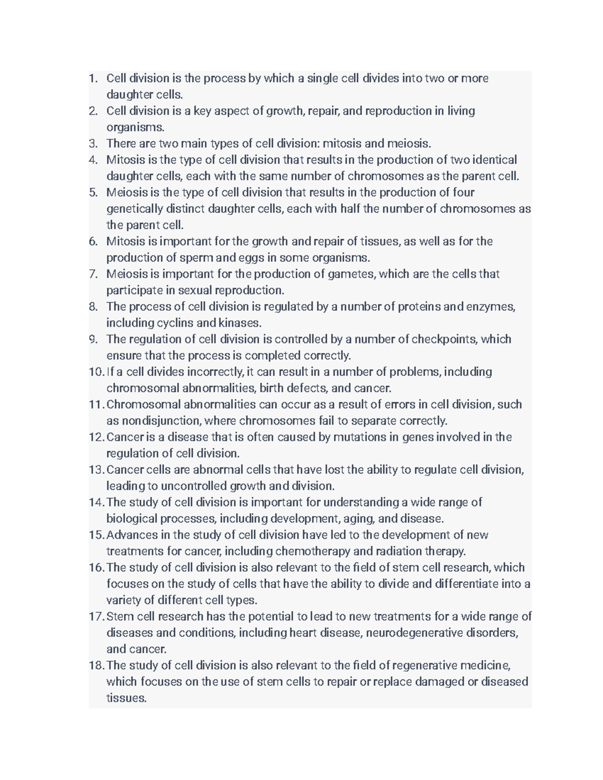Cell Division Notes - Cell division is the process by which a single ...