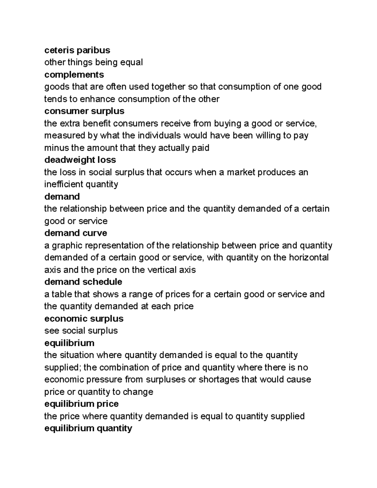 ECO101 Chpt 3 - Key Terms - ceteris paribus other things being equal ...