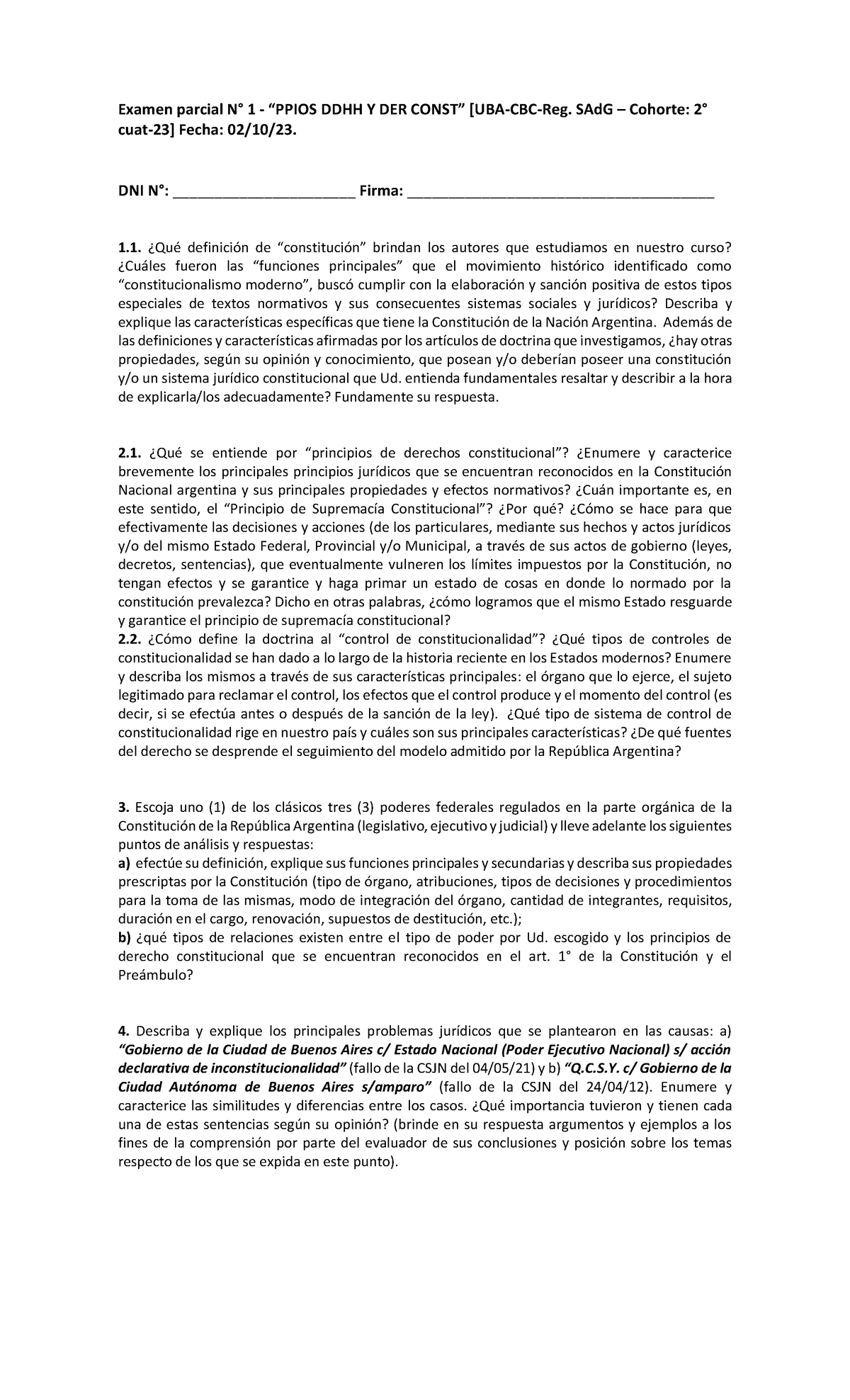 DDHH Examen primer parcial Guia de preguntas 02 - Examen parcial N° 1 - “PPIOS DDHH Y DER CONST ...