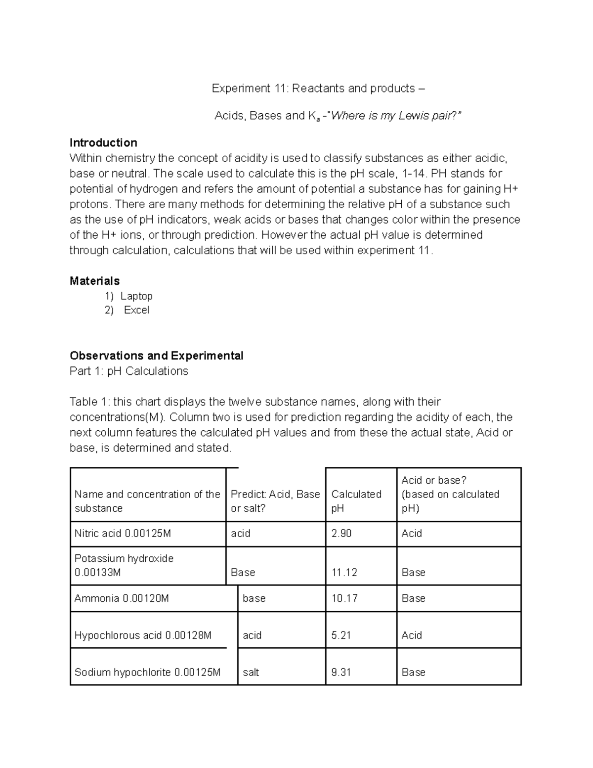 Experiment 11 Reactants and products – - Experiment 11: Reactants and ...