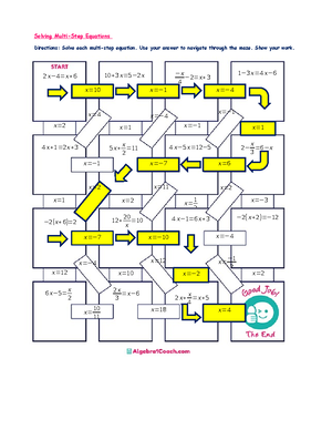 2 3 Solving Multi Step Equations Answers Maze Activity - Solving Multi ...