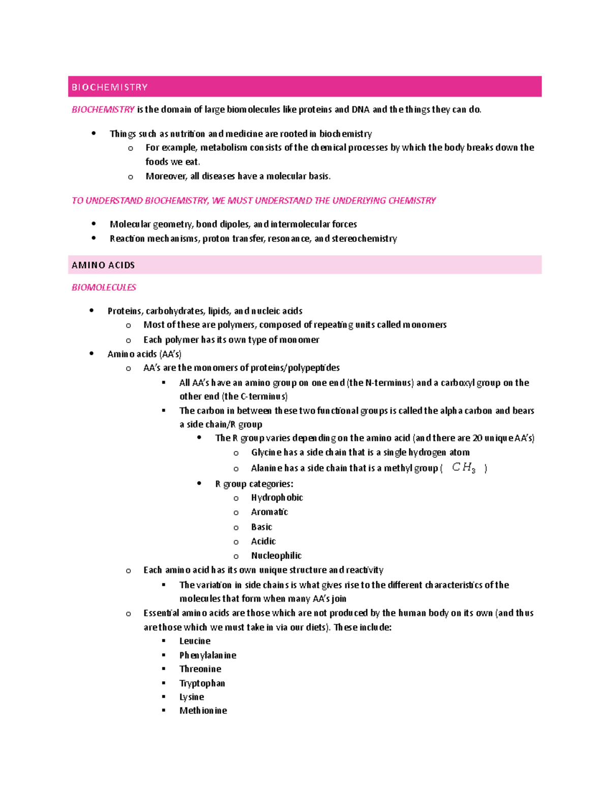 Biochemistry FA2021 - Lecture notes 1-2 - BIOCHEMISTRY BIOCHEMISTRY is ...