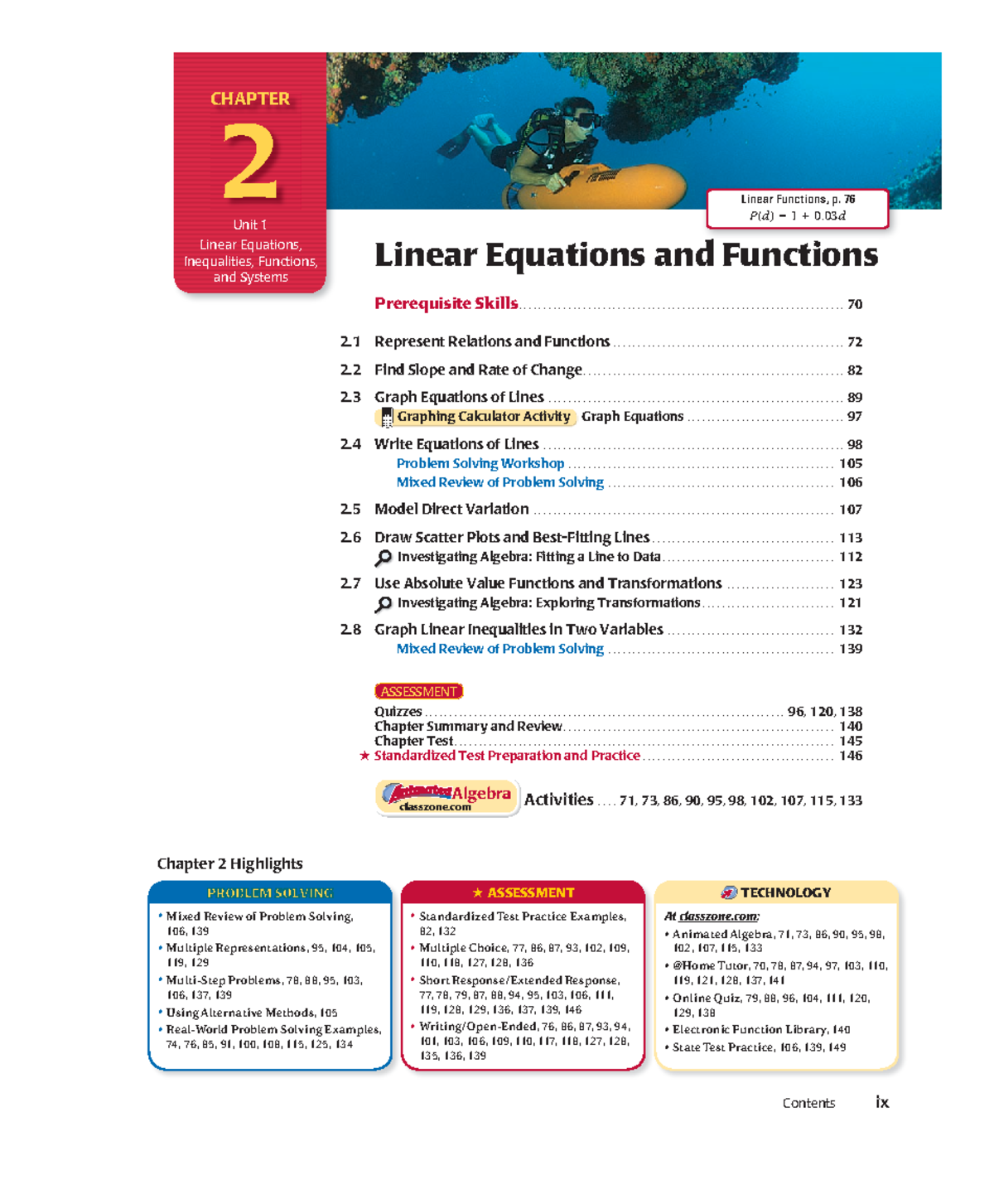 Alg2-chap2 - Alg 2 - Contents ix ####### Linear Equations and Functions Prerequisite - Studocu