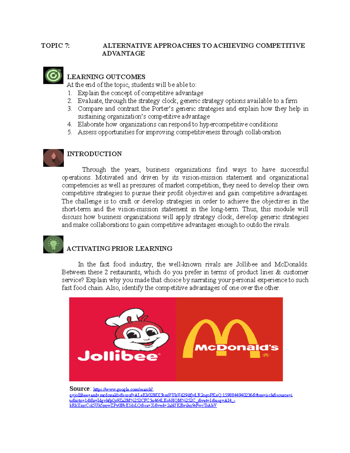 Topic-7-NEW - ALTERNATIVE APPROACHES TO ACHIEVING COMPETITIVE ADVANTAGE ...