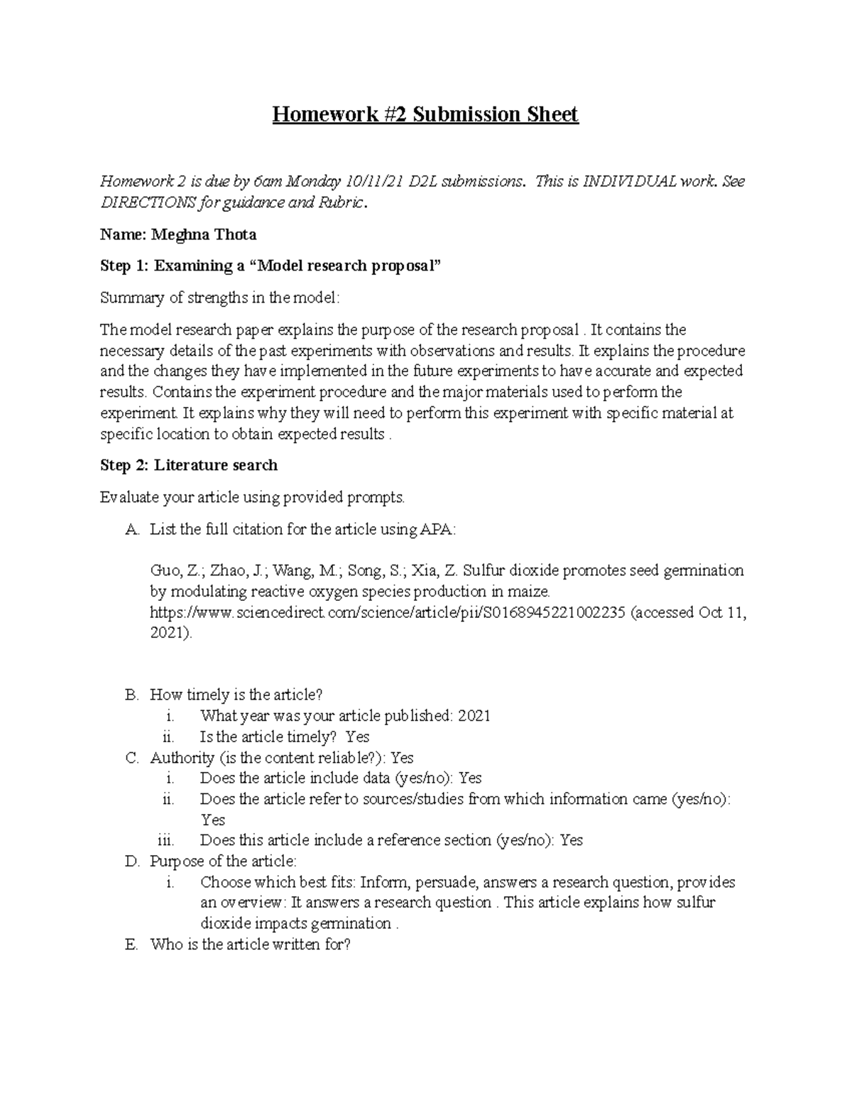 2 Homework Submission Sheet- Meghna Thota - Homework #2 Submission ...