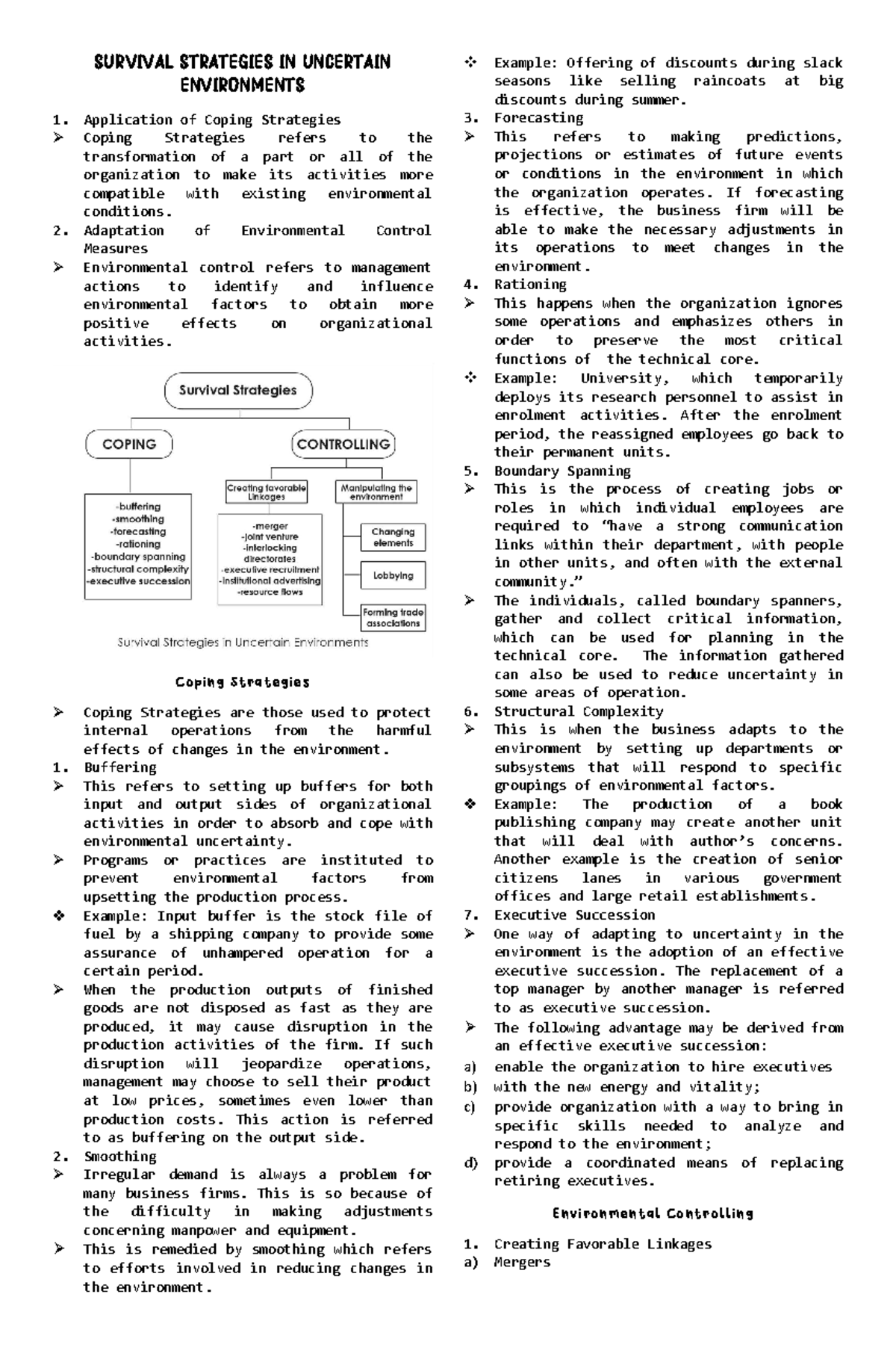Copy of BM101 Finals - Helpful for students - SURVIVAL STRATEGIES IN ...