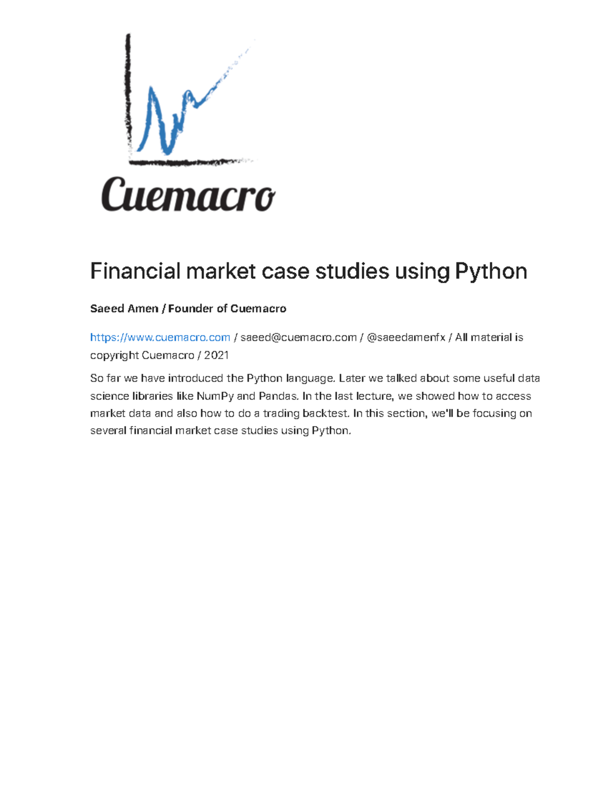 04 financial market case studies using python - ECOM015 - QMUL - Studocu