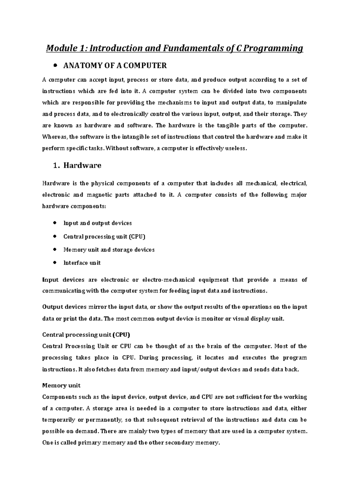 C.P module 1 - Module 1: Introduction and Fundamentals of C Programming ...