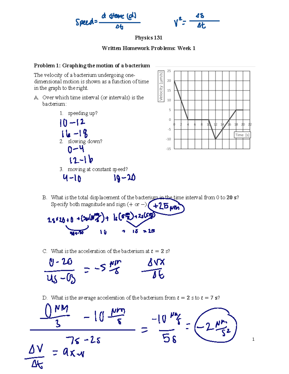 Week 1 Written Homework - 1 Physics 131 Written Homework Problems: Week ...