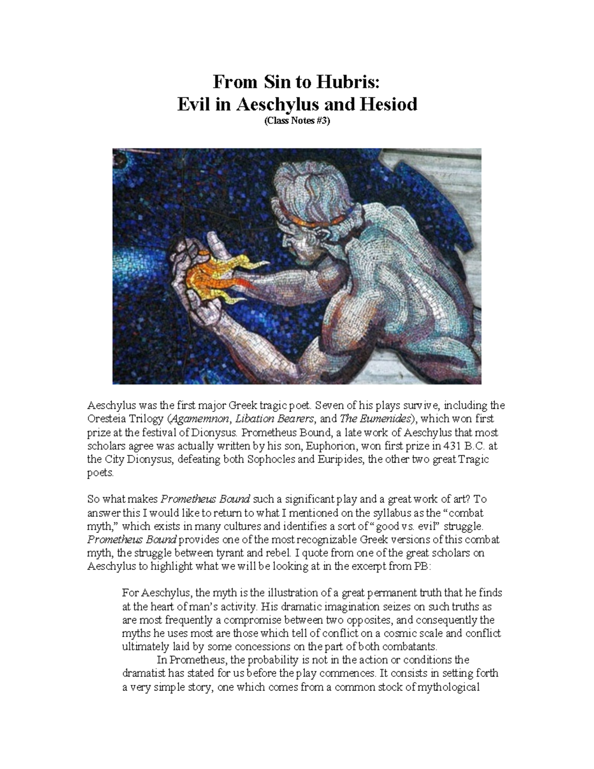 Prometheus and Pandora - From Sin to Hubris: Evil in Aeschylus and ...