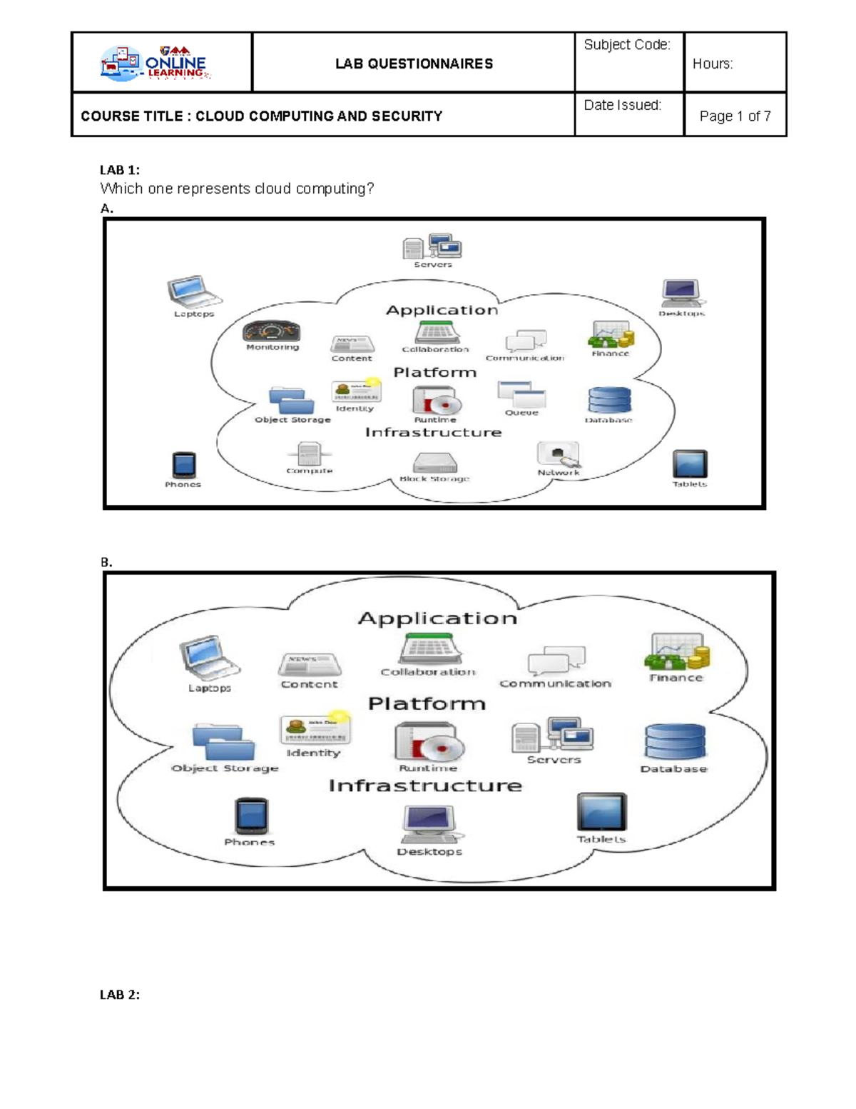 Cloud Computing AND Security LAB - Alleho Aaron Lansiola - LAB 1: LAB 2: Which one represents ...