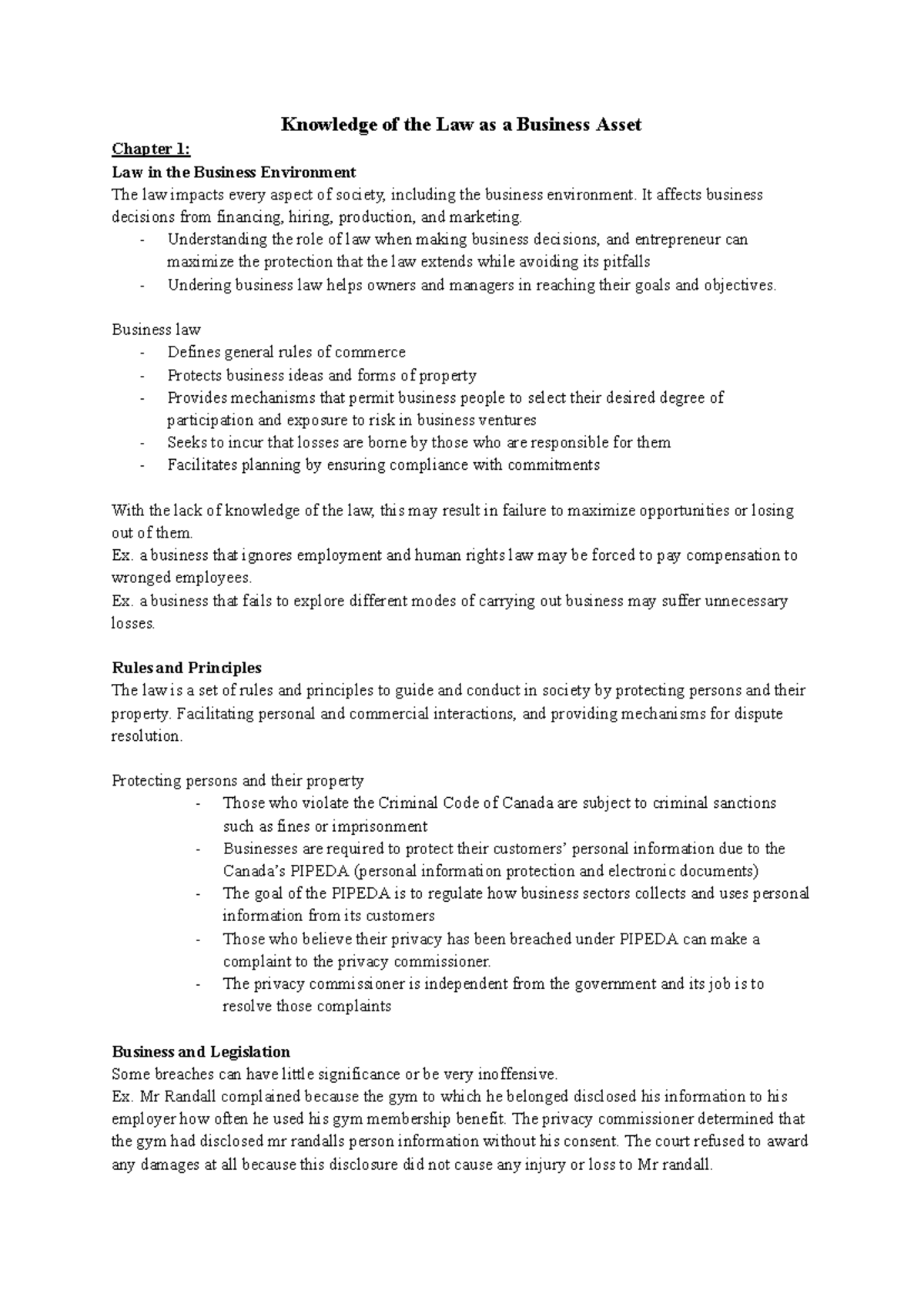 Part 1 - Chapter 1 and 2 - Hope my notes help. - Knowledge of the Law ...