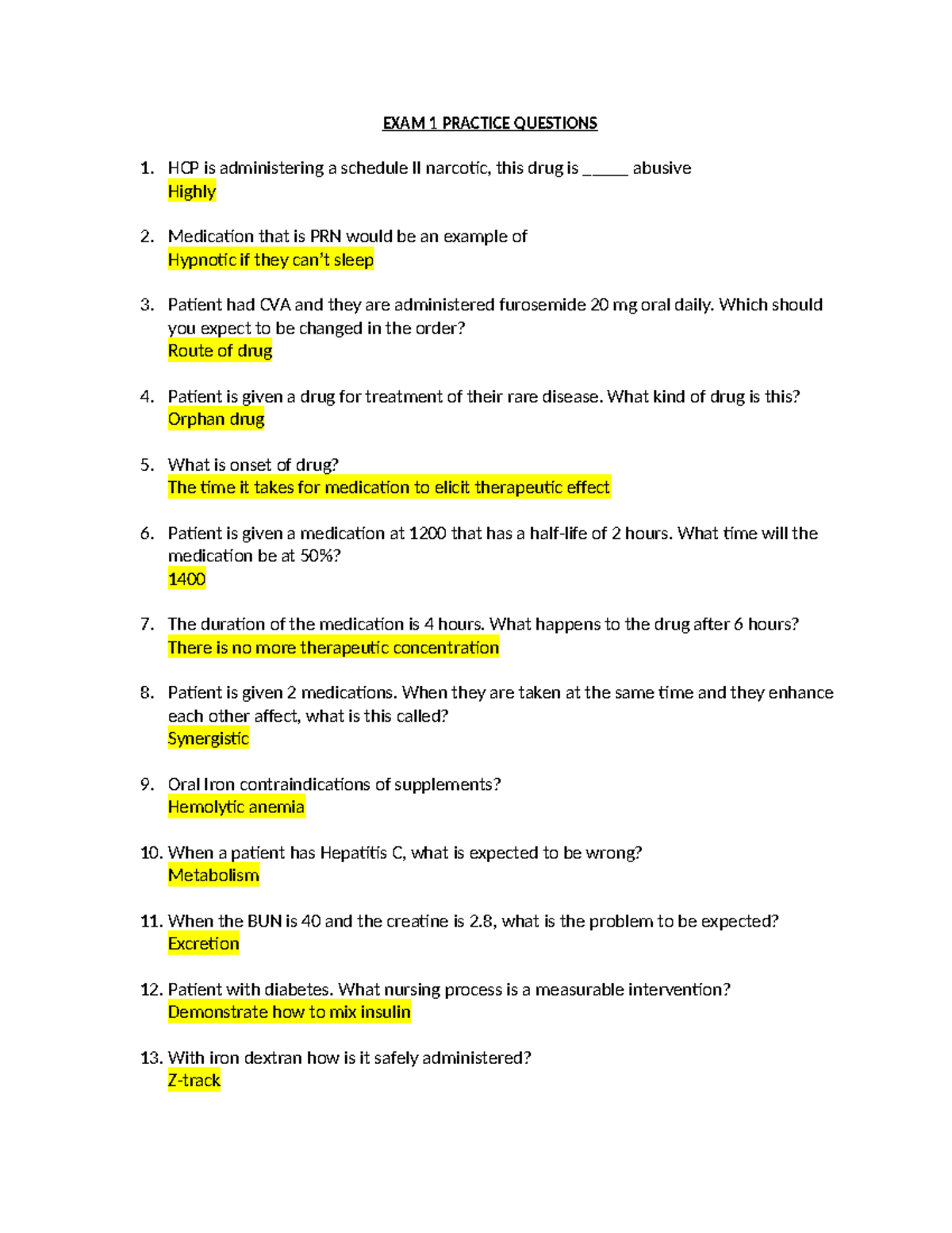 EXAM 1 Practice Q - exam 1 questions - EXAM 1 PRACTICE QUESTIONS HCP is ...