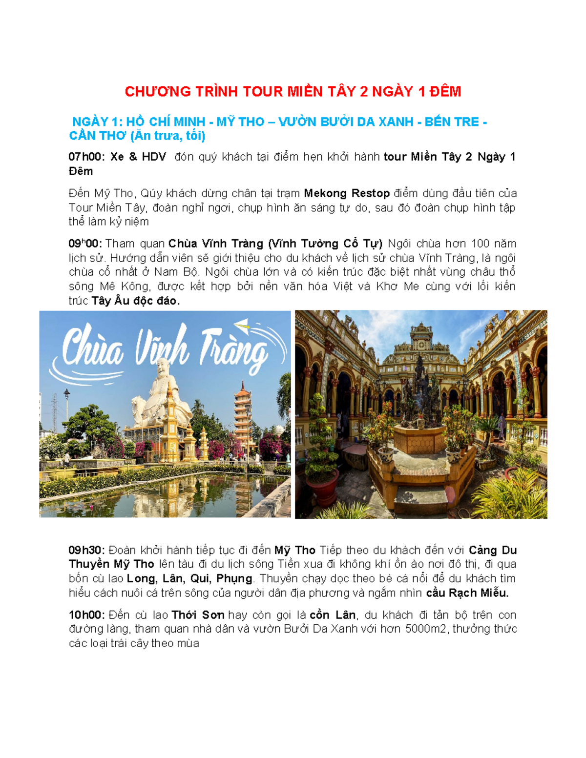 CHƯƠNG Trình TOUR MIỀN TÂY 2 NGÀY 1 ĐÊM - CHƯƠNG TRÌNH TOUR MIỀN TÂY 2 ...