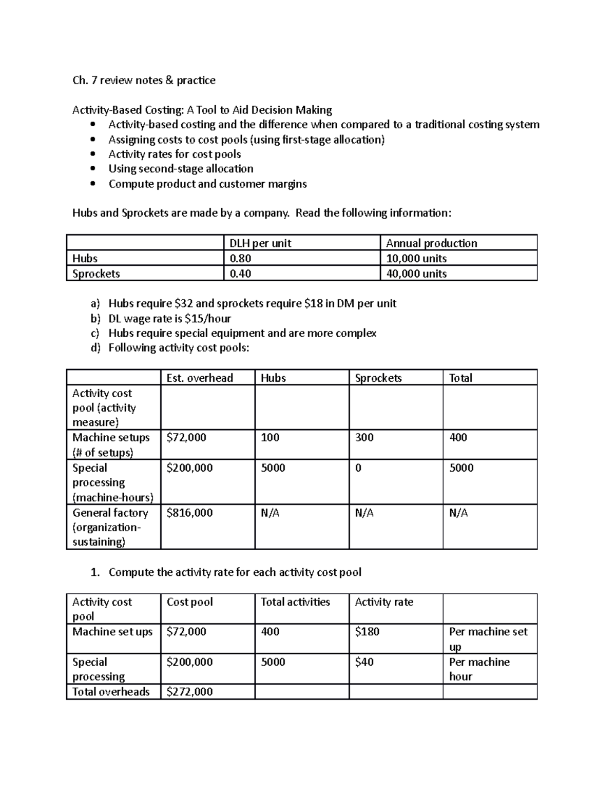 Ch. 7 review notes - Ch. 7 review notes & practice Activity-Based ...