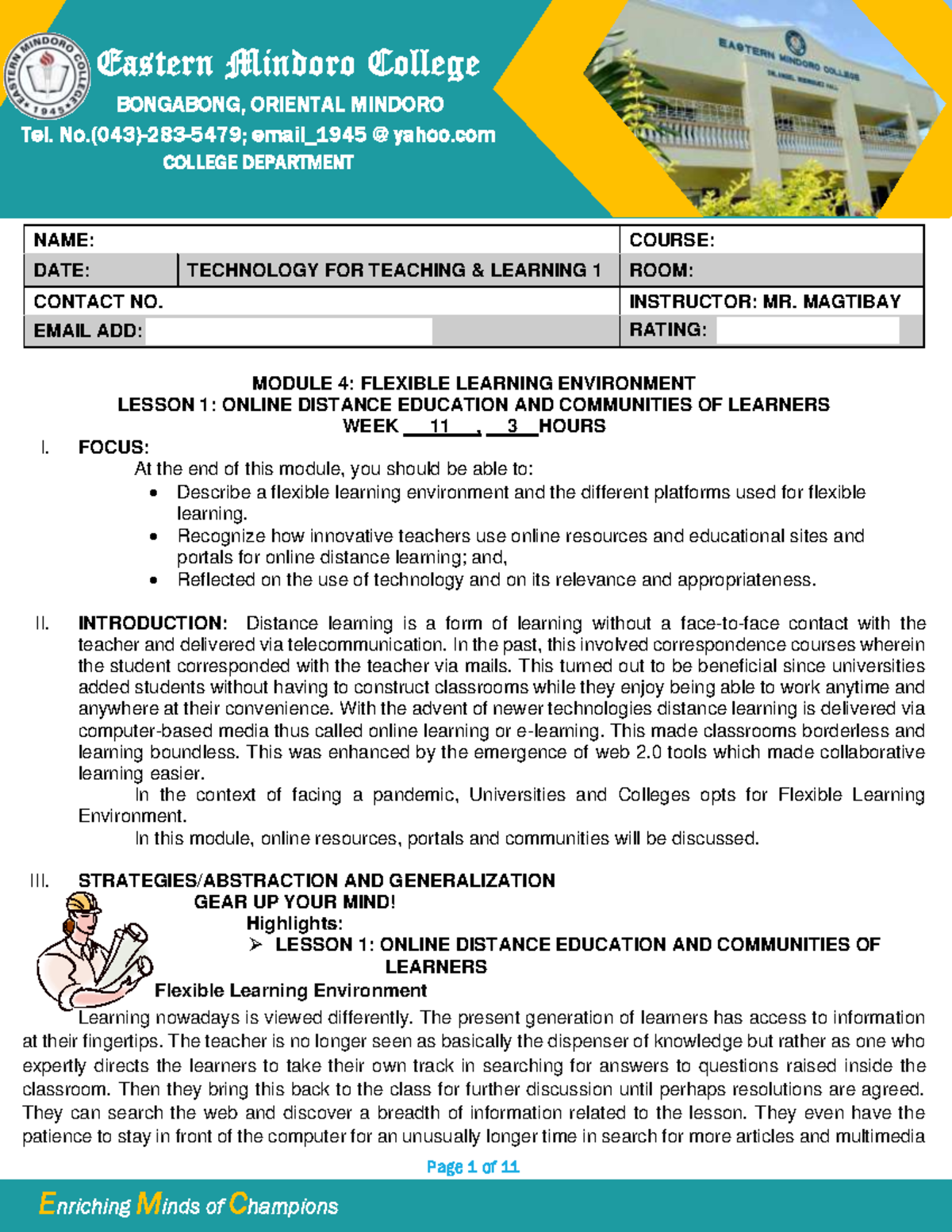 Module 4- Lesson 1 - TECHNOLOGY FOR TEACHING AND LEARNING (TTL1) - Page ...