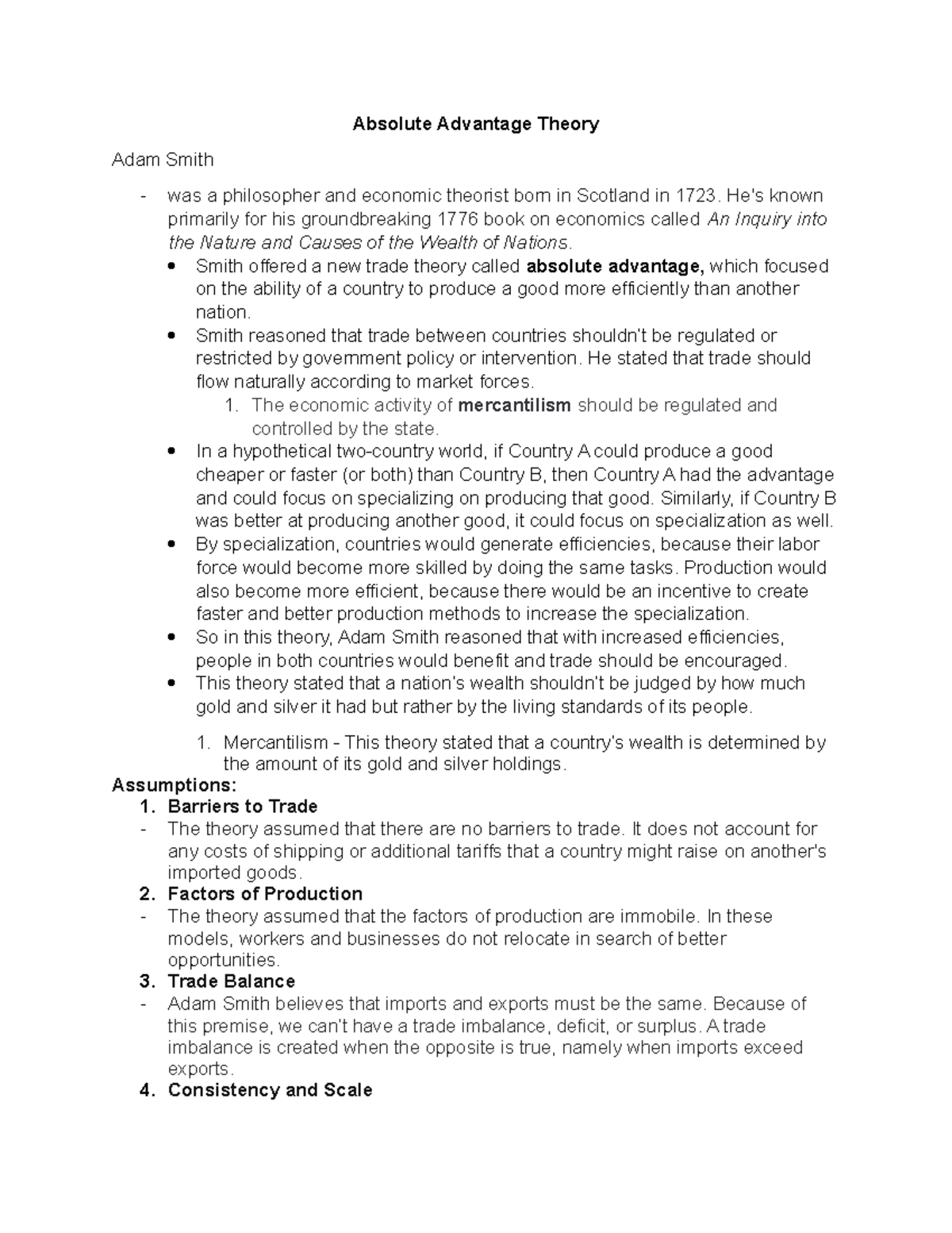 Absolute Advantage Theory - He's known primarily for his groundbreaking ...