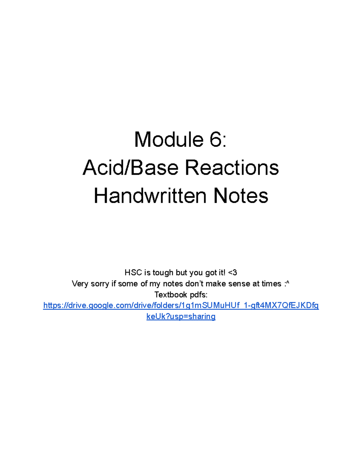 HSC MOD 6 NOTES - Module 6: Acid/Base Reactions Handwritten Notes HSC ...
