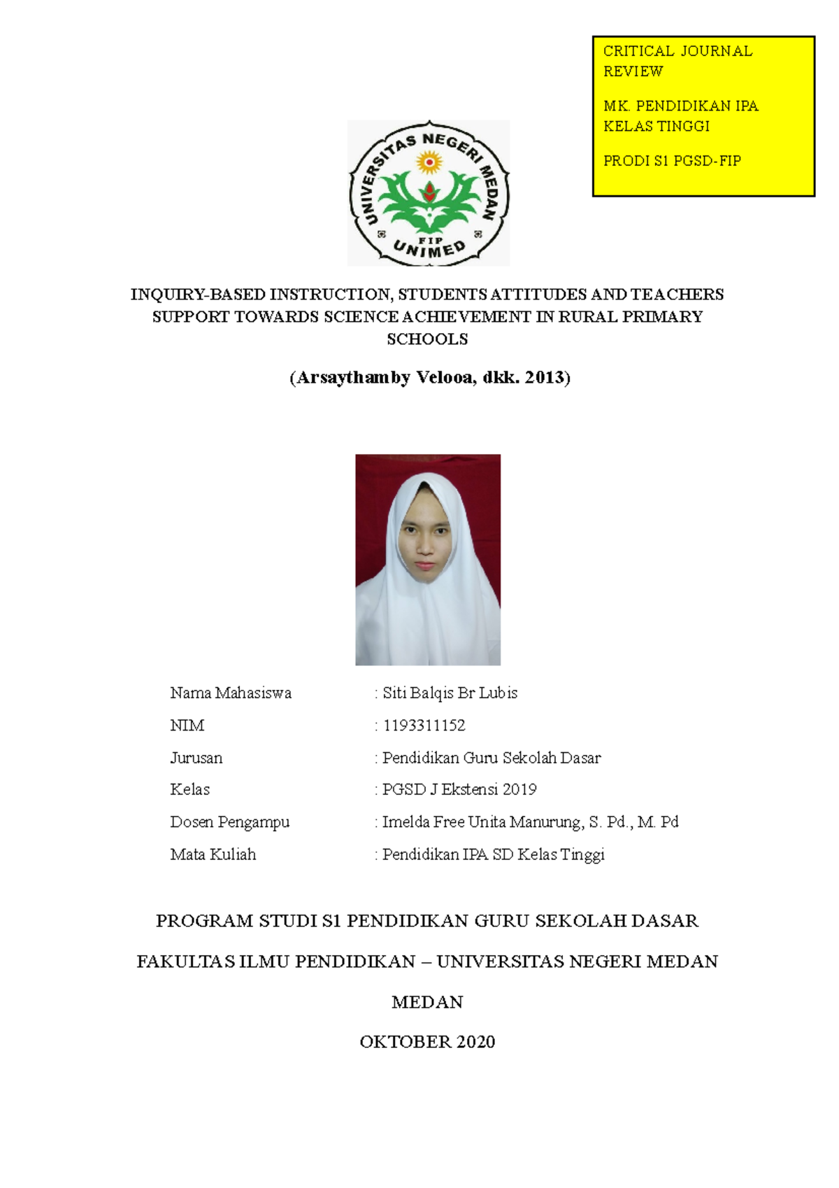 CJR PENDIDIKAN IPA KELAS Tinggi - INQUIRY-BASED INSTRUCTION, STUDENTS ATTITUDES AND TEACHERS ...