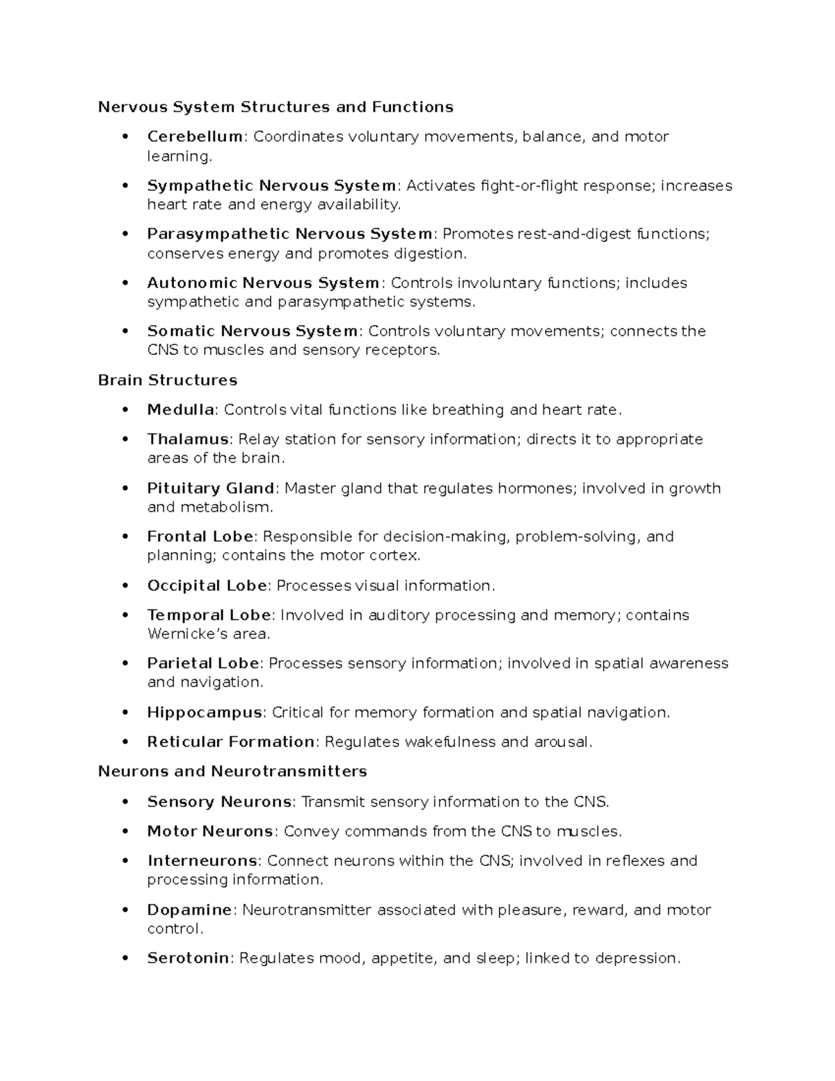 Unit+1+study+guide+2024 - Nervous System Structures and Functions ...