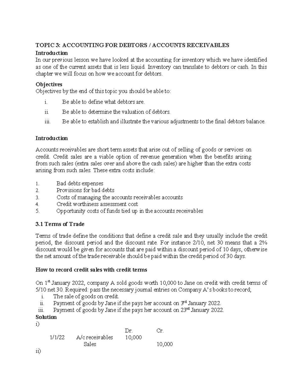 Accounting for Debtors - TOPIC 3: ACCOUNTING FOR DEBTORS / ACCOUNTS ...