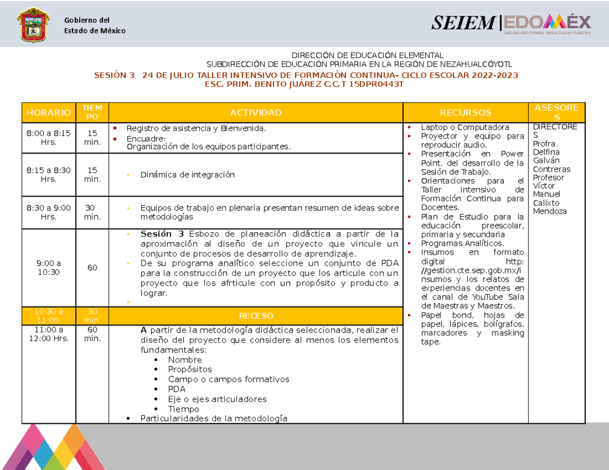 21 de julio carta Des - DIRECCIÓN DE EDUCACIÓN ELEMENTAL SUBDIRECCIÓN ...