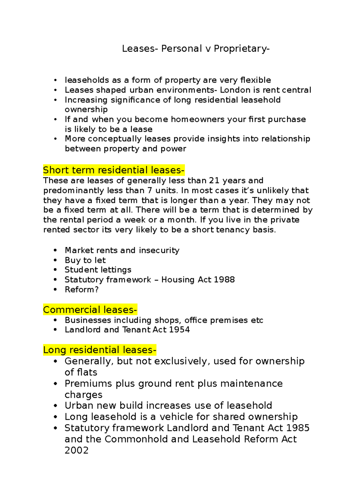 Leases- Personal v Proprietary- Leases- Personal v Proprietary ...