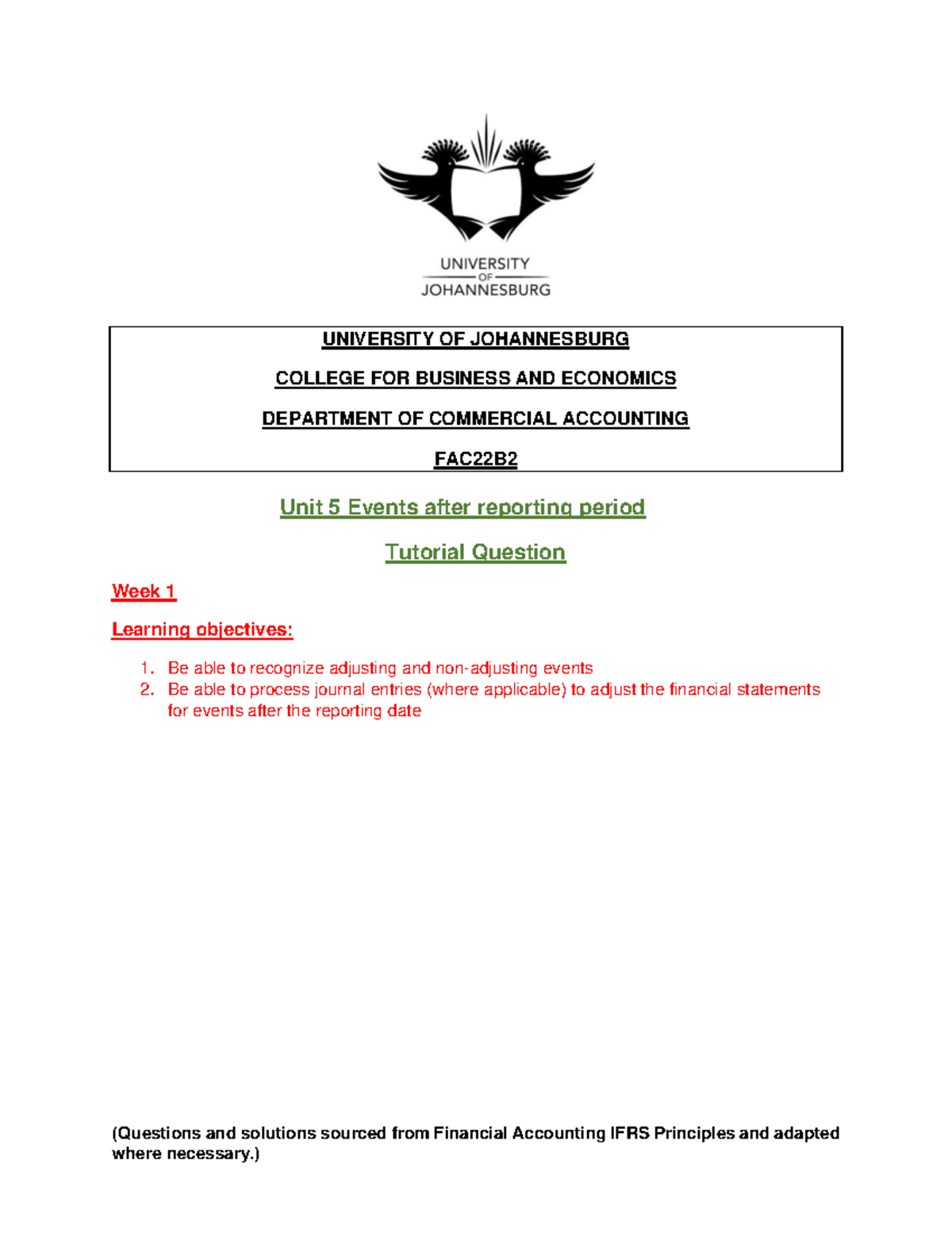 Events after reporting period Practical Solution - 2023 (Week 1 ...
