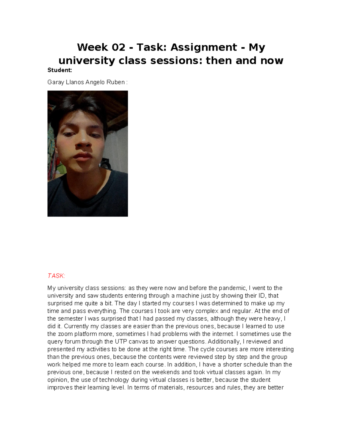 Week 02 - lknjknj - Week 02 - Task: Assignment - My university class sessions: then and now ...