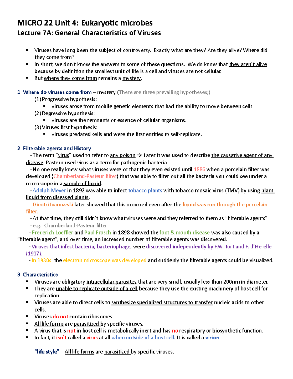 Overview 8 - MICRO 22 Unit 4: Eukaryotic microbes Lecture 7A: General ...