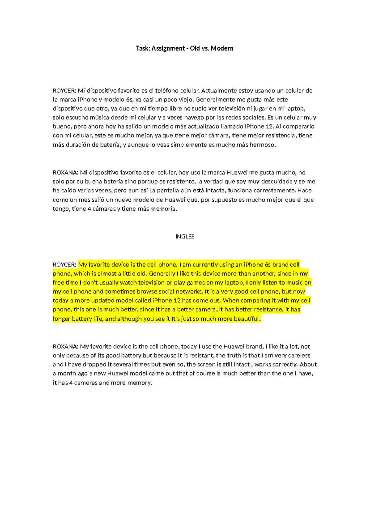 Task Assignment Old vs Modern - Task: Assignment - Old vs. Modern ROYCER: Mi dispositivo ...