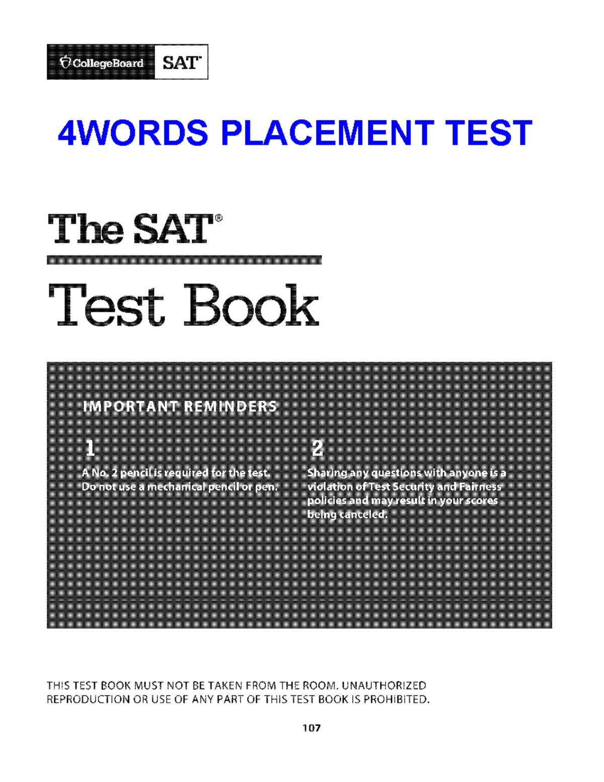 SAT Placement test - Reading - sat practice - 4WORDS PLACEMENT TEST ...