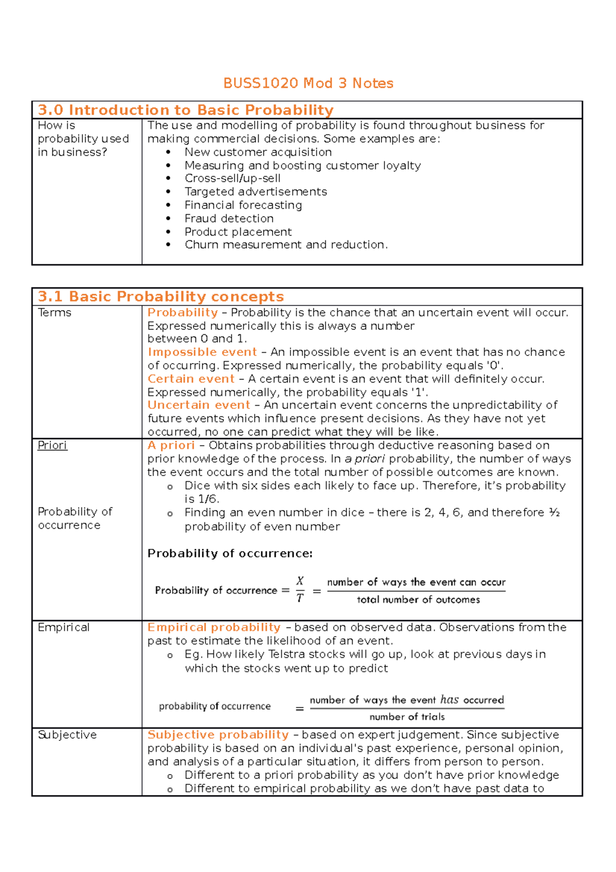 BUSS1020 Mod 3 Notes - BUSS1020 Mod 3 Notes 3 Introduction to Basic ...