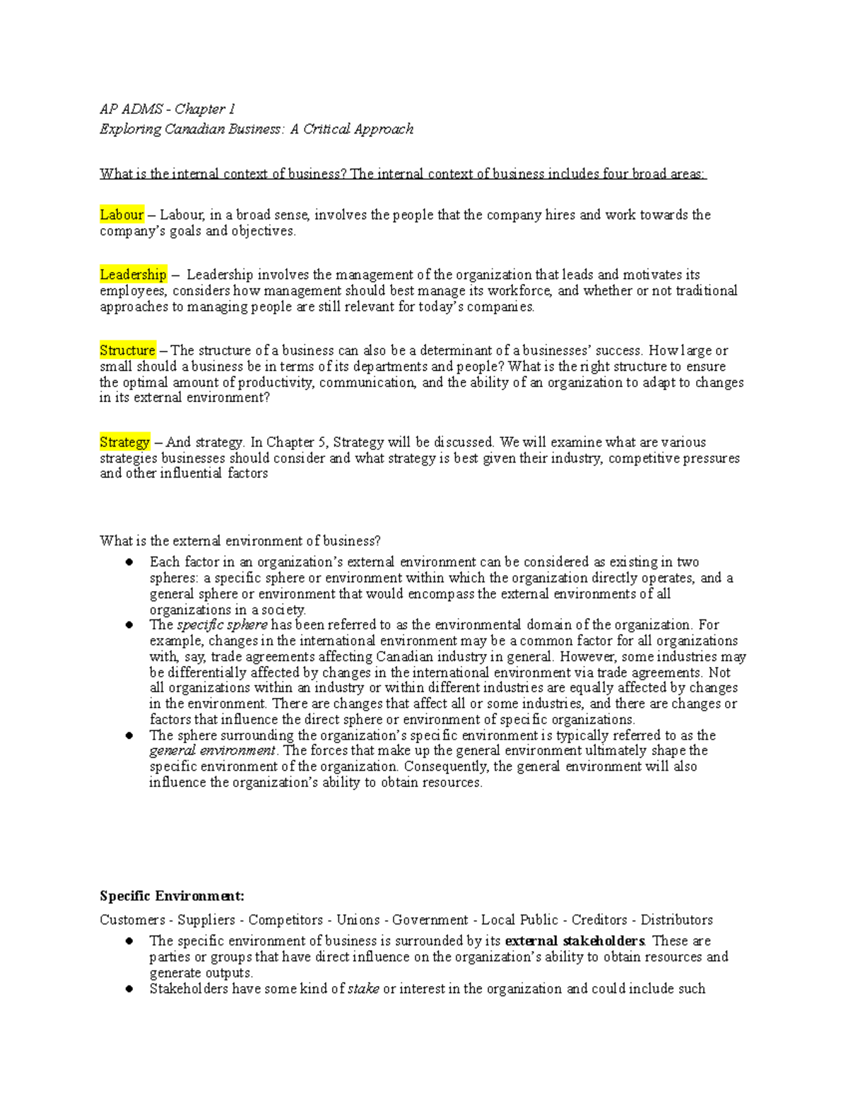 ADMS Chapter 1 - cool notes - AP ADMS - Chapter 1 Exploring Canadian ...